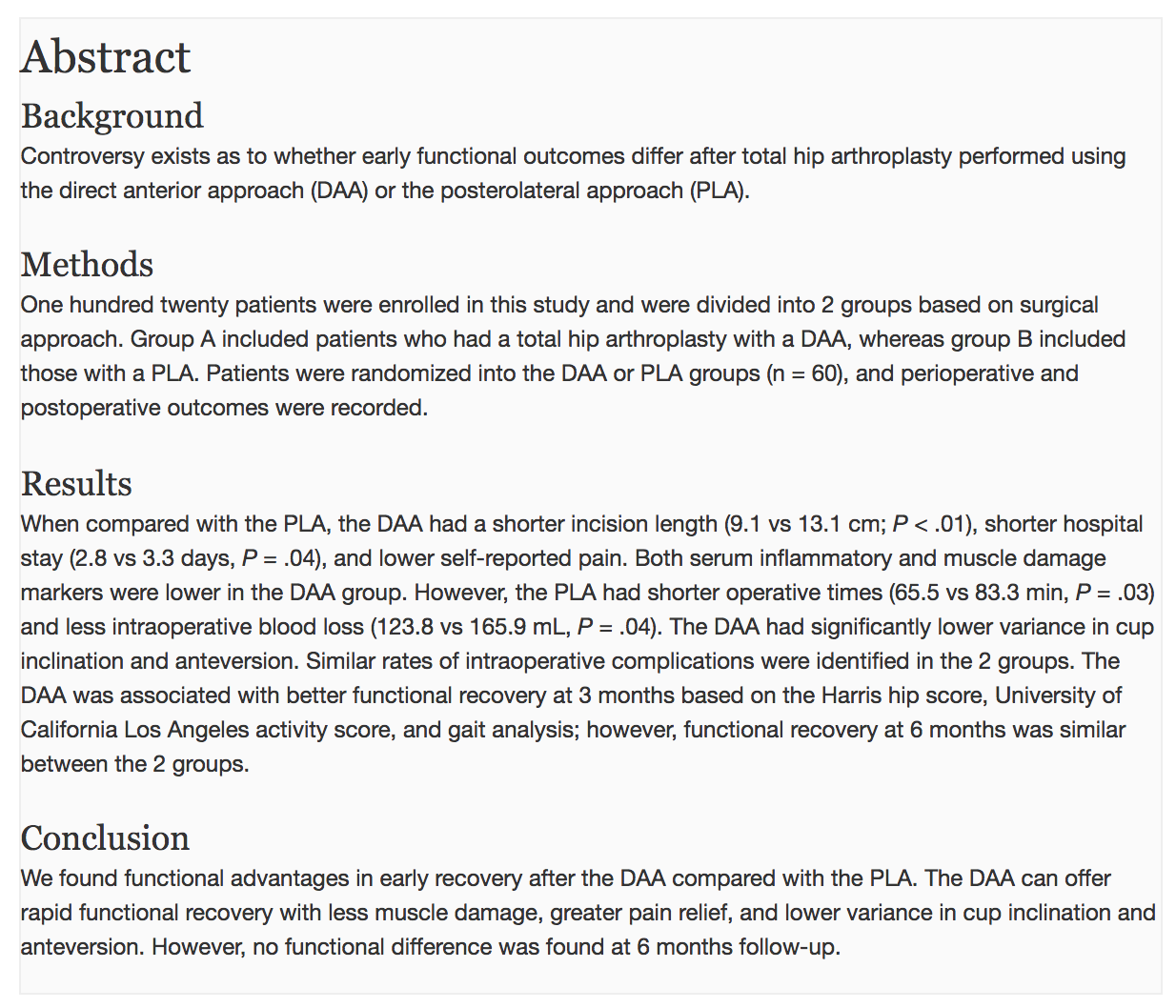 Comparison of Early Functional Recovery After Total Hip Arthroplasty Using a Direct Anterior or ...